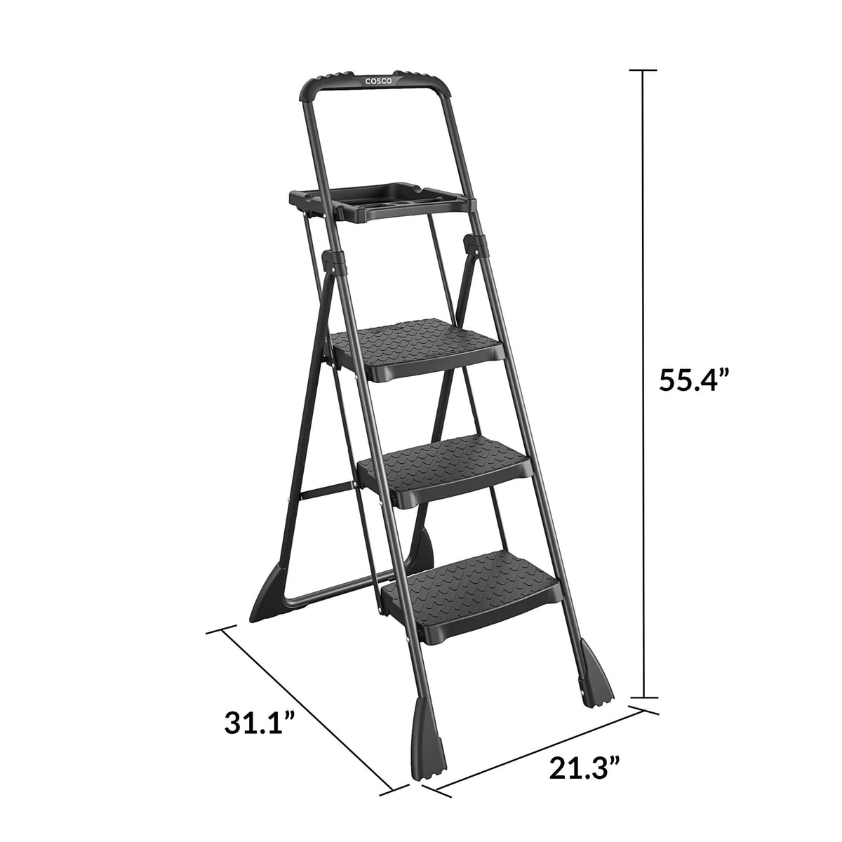 3-Step Folding Step Stool with Tray - Cosco