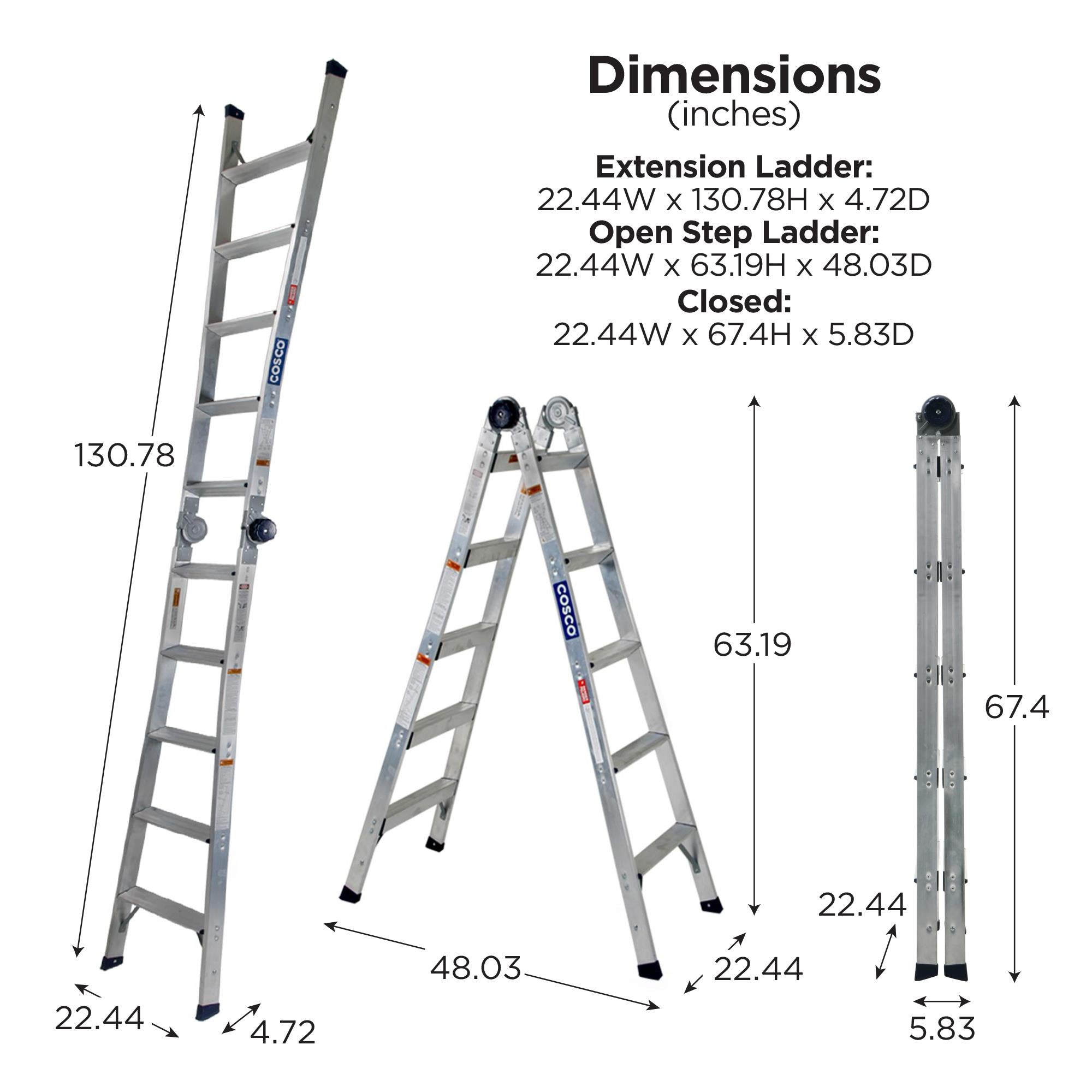 2-in-1 Step and Extension Ladder, 8 ft. 11 in. Reach - Cosco
